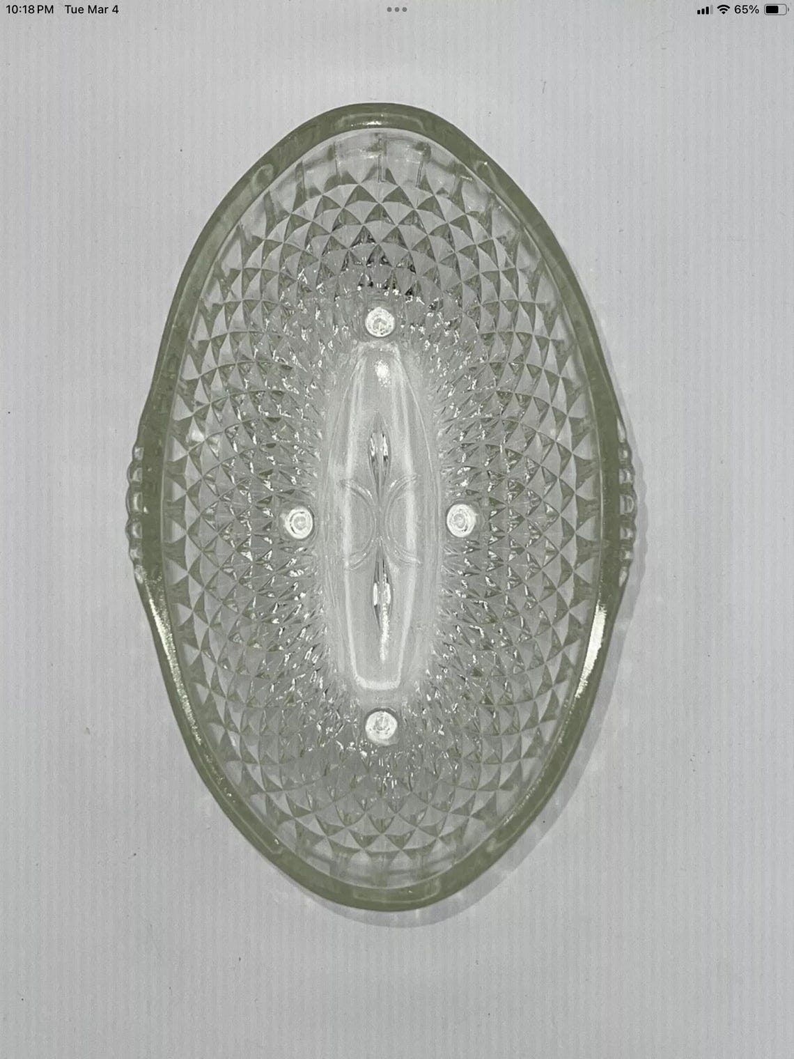 Vintage Indiana Glass Diamond Point Crystal 8.5" Clear Footed Oval Bowl ...