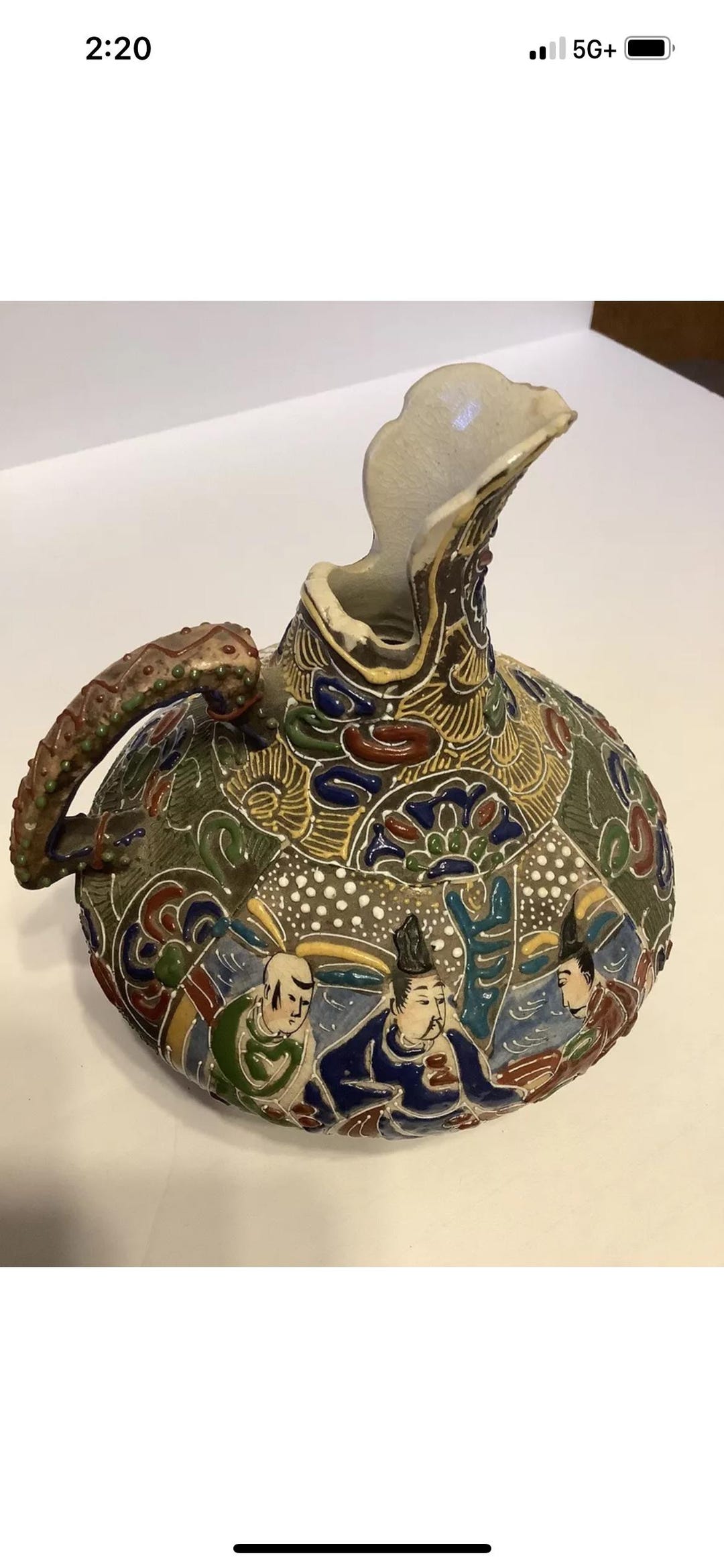 Satsuma Moriage Style Enameled Wine Ewer 1899-1910 Asian Pitcher 6 ...