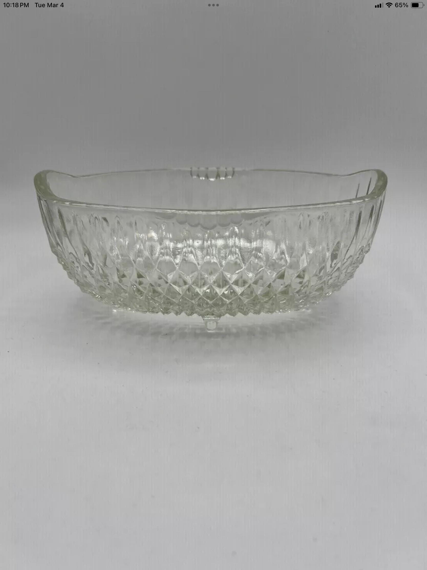 Vintage Indiana Glass Diamond Point Crystal 8.5" Clear Footed Oval Bowl ...