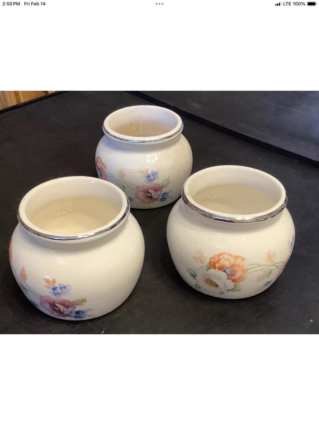 SET/3 Vintage Bakerite 2.5” Harker Hotoven Earthenware Dishes W Flowers ...