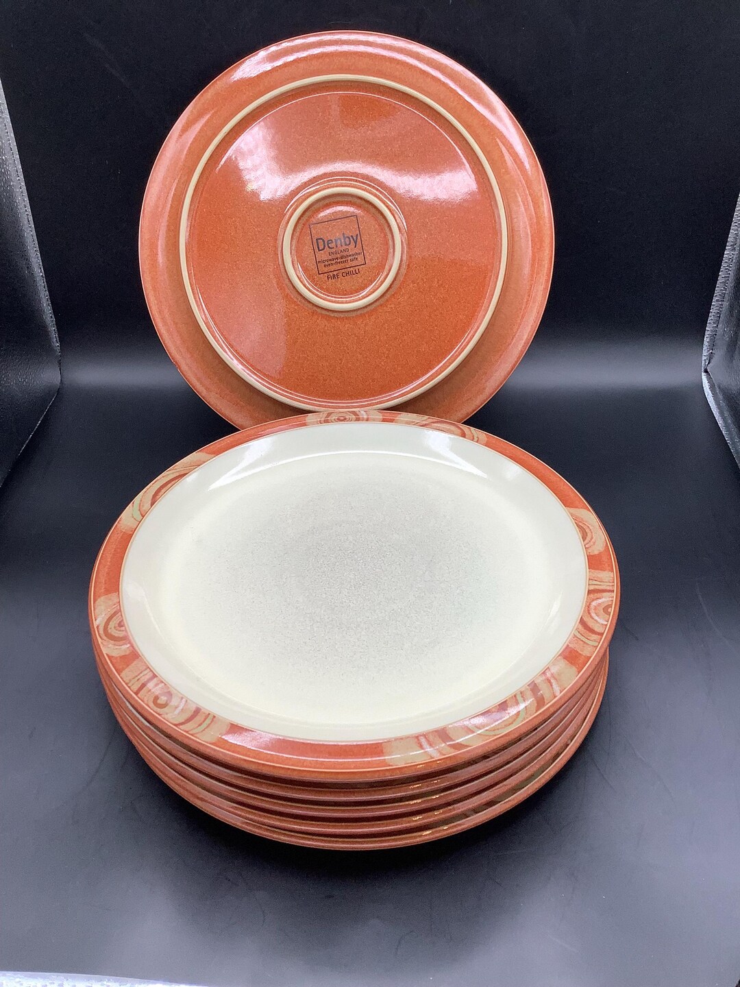Denby-langley Fire Chilli W Swirl Design Dinner Plates Set of 6 2002 - Etsy