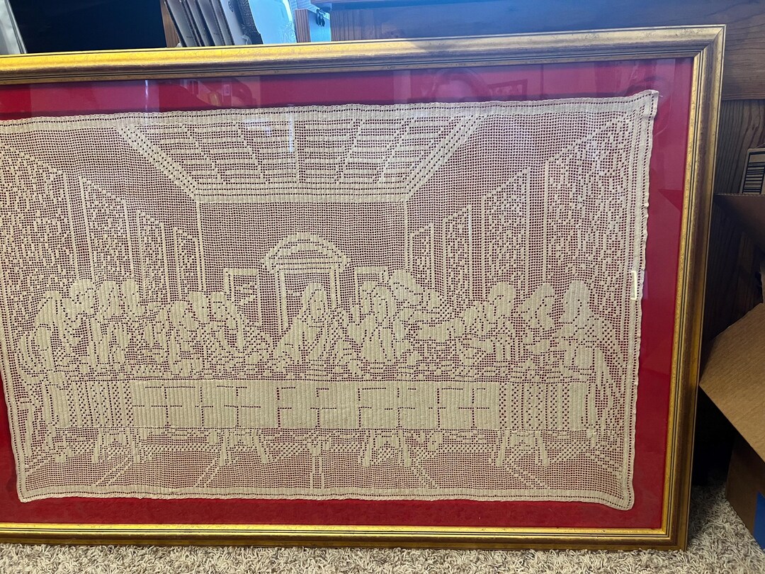 Vintage Handmade Jesus Christ Last Supper Crocheted Framed Art Rare ...