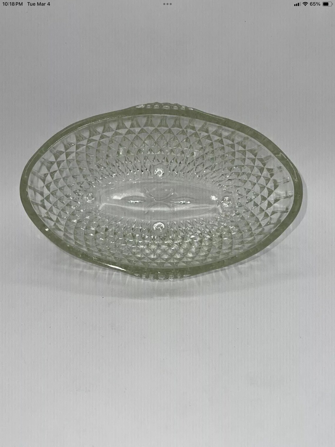 Vintage Indiana Glass Diamond Point Crystal 8.5" Clear Footed Oval Bowl ...