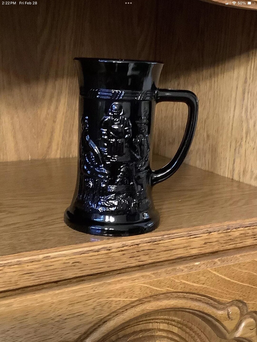 Indiana Black Glass Tiara Tavern German 6" Beer Stein Mug Set 2 Mugs ...
