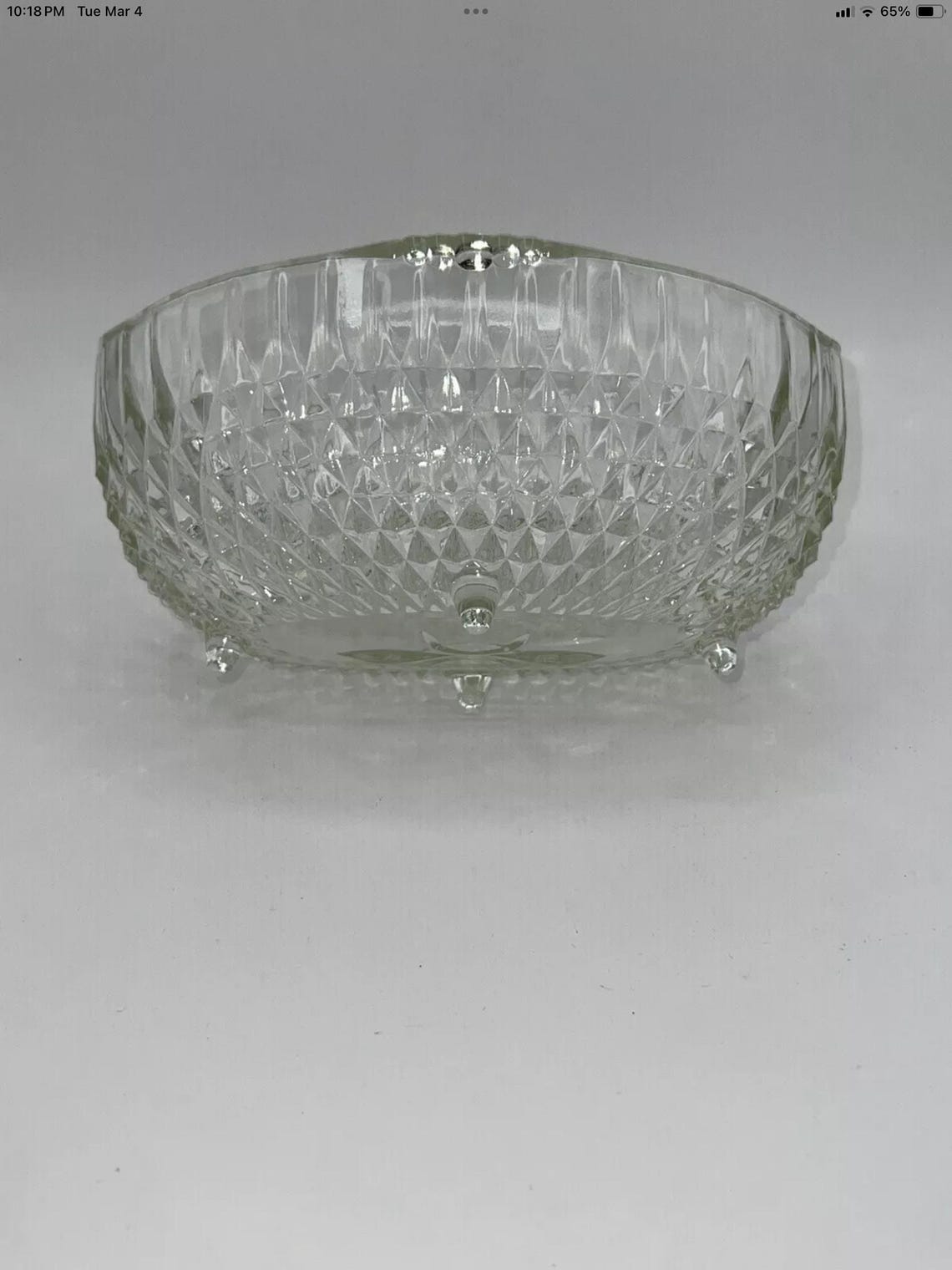 Vintage Indiana Glass Diamond Point Crystal 8.5" Clear Footed Oval Bowl ...