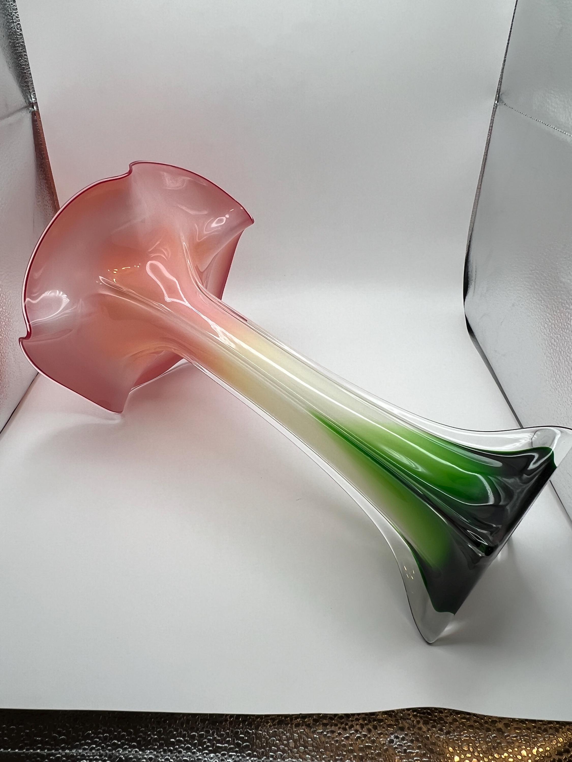 MURANO Style Trumpet Tulip Glass Vase Vintage Italian Hand Blown Rim ...