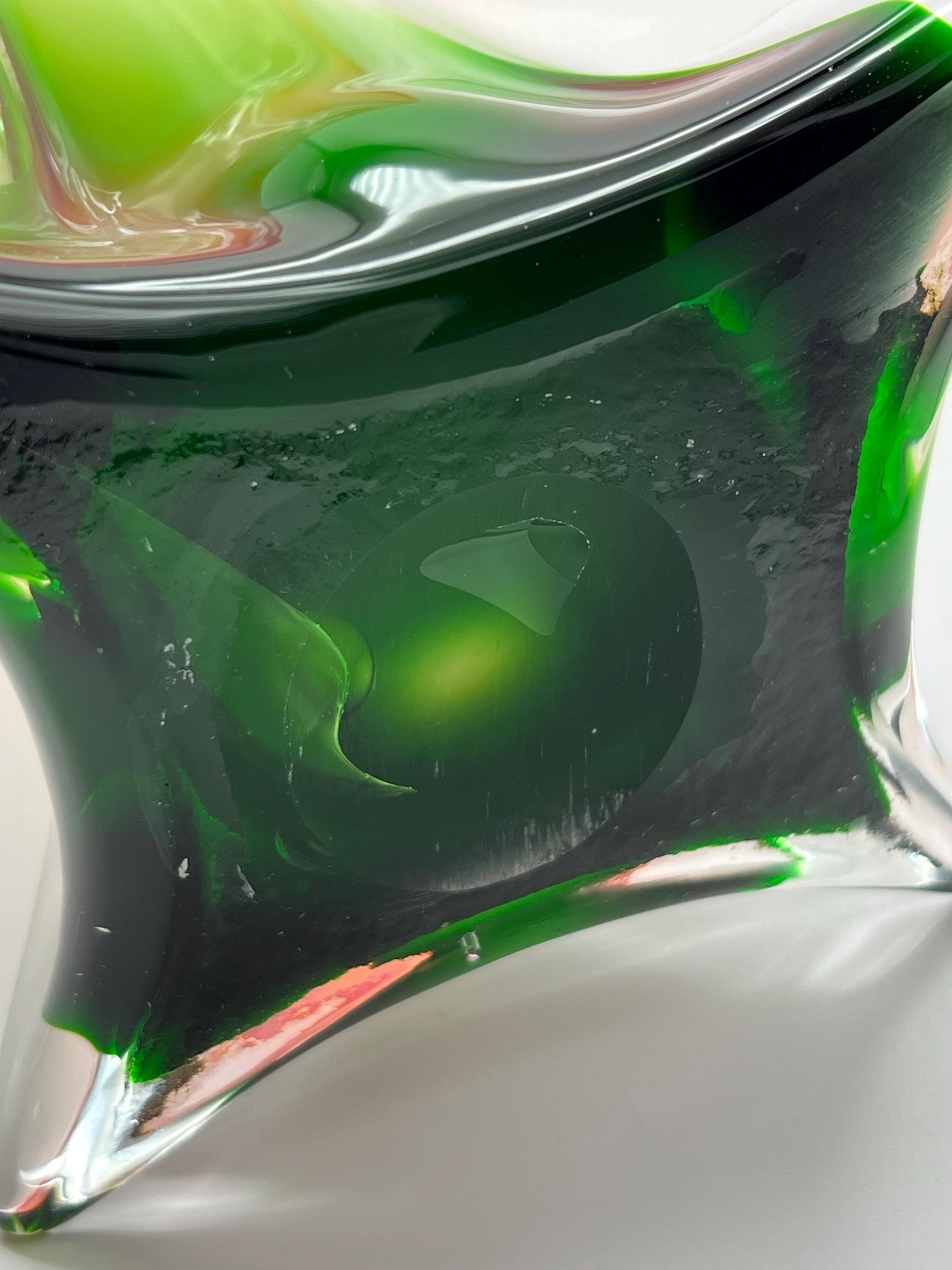 MURANO Style Trumpet Tulip Glass Vase Vintage Italian Hand Blown Rim ...