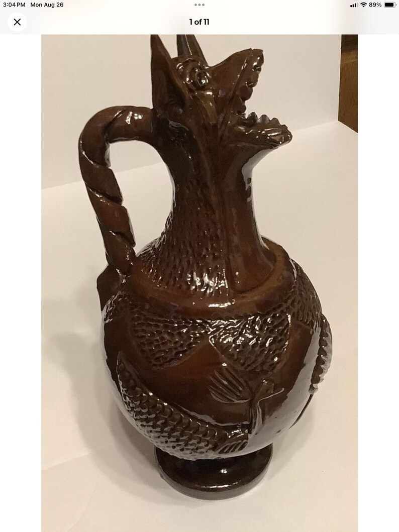 19th to 20th Century Majolica Pitcher Pottery Garuda Bird Bat Dragon ...