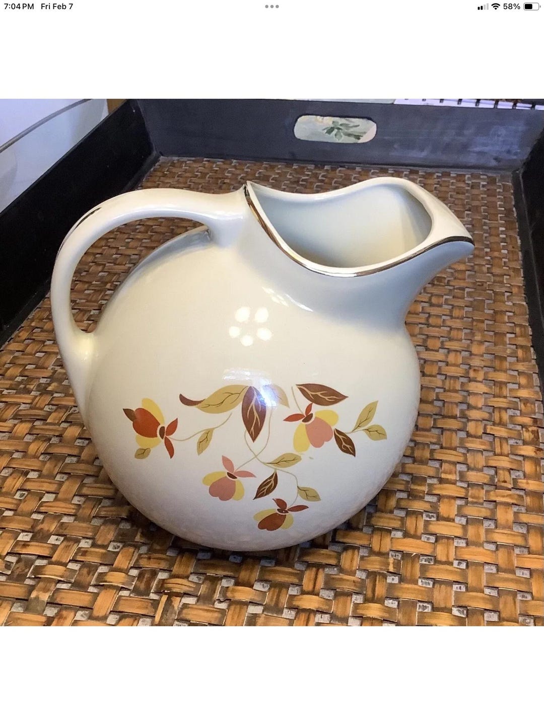 Vintage 1950s Hall’s Superior -autumn Leaf- Ball Pitcher Ice Lip Gold ...