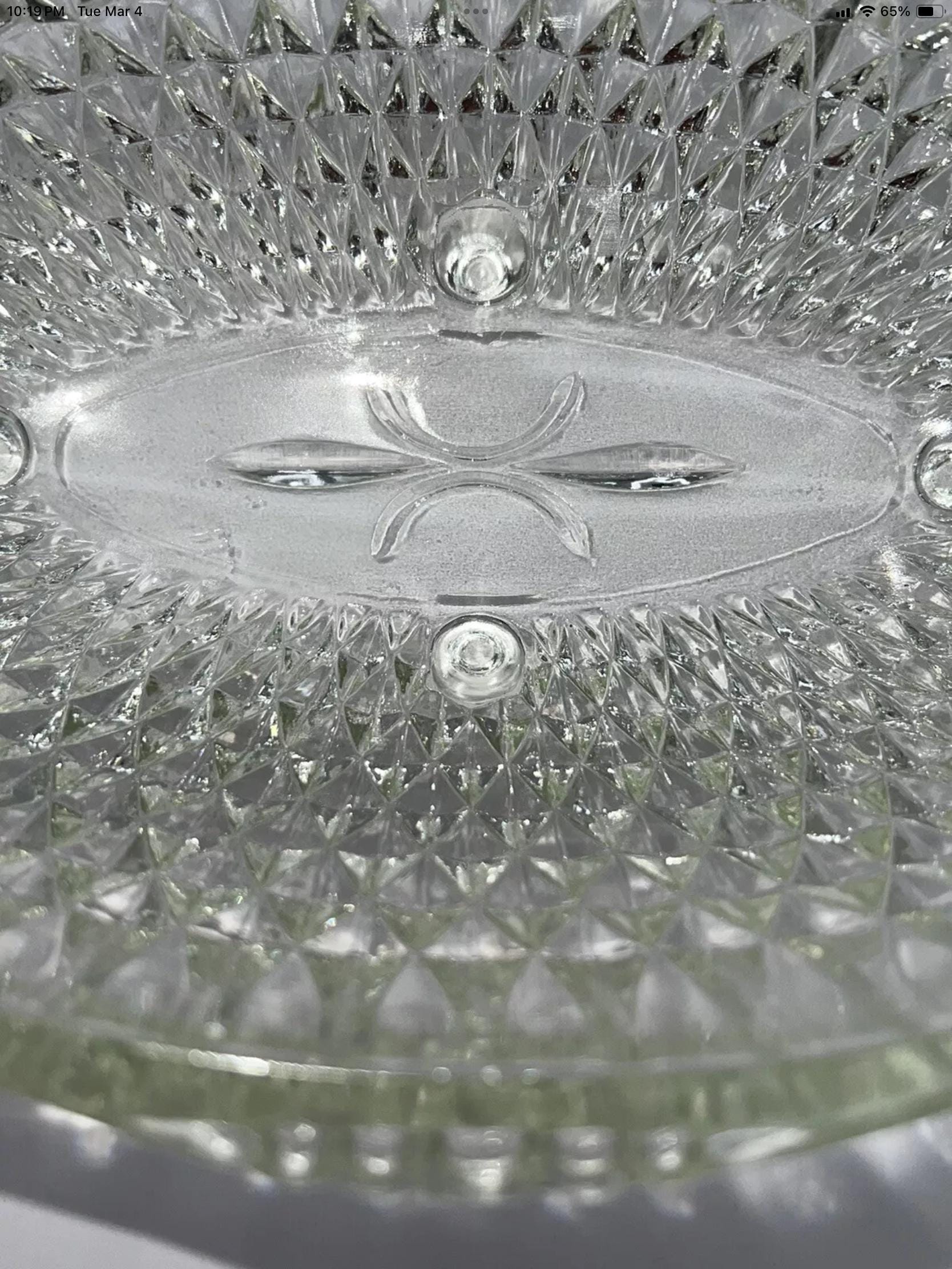 Vintage Indiana Glass Diamond Point Crystal 8.5" Clear Footed Oval Bowl ...