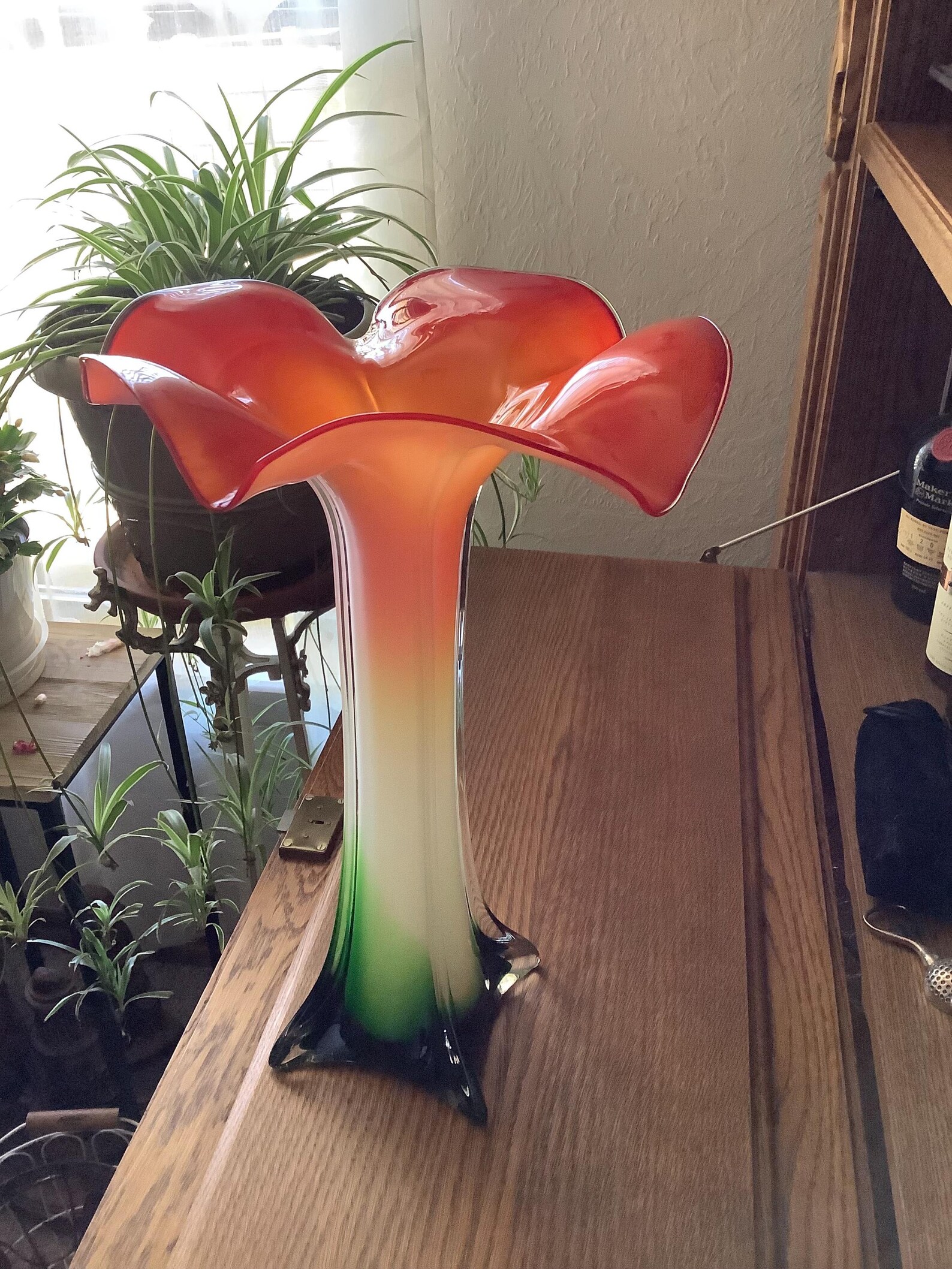 MURANO Style Trumpet Tulip Glass Vase Vintage Italian Hand Blown Rim ...