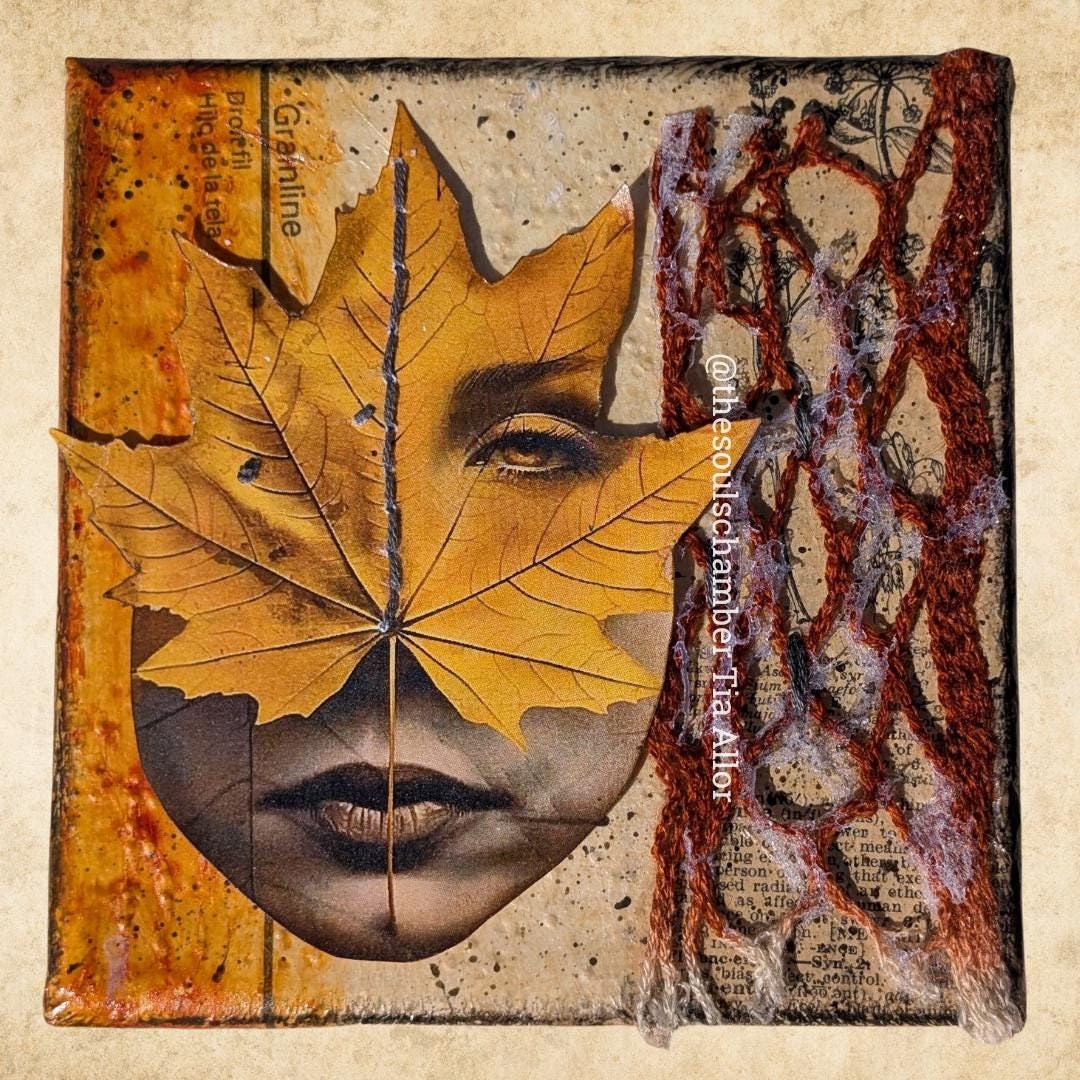 TAOS Autumn Art: Original Leaf Collage, Stitched Assemblage Wall Art ...