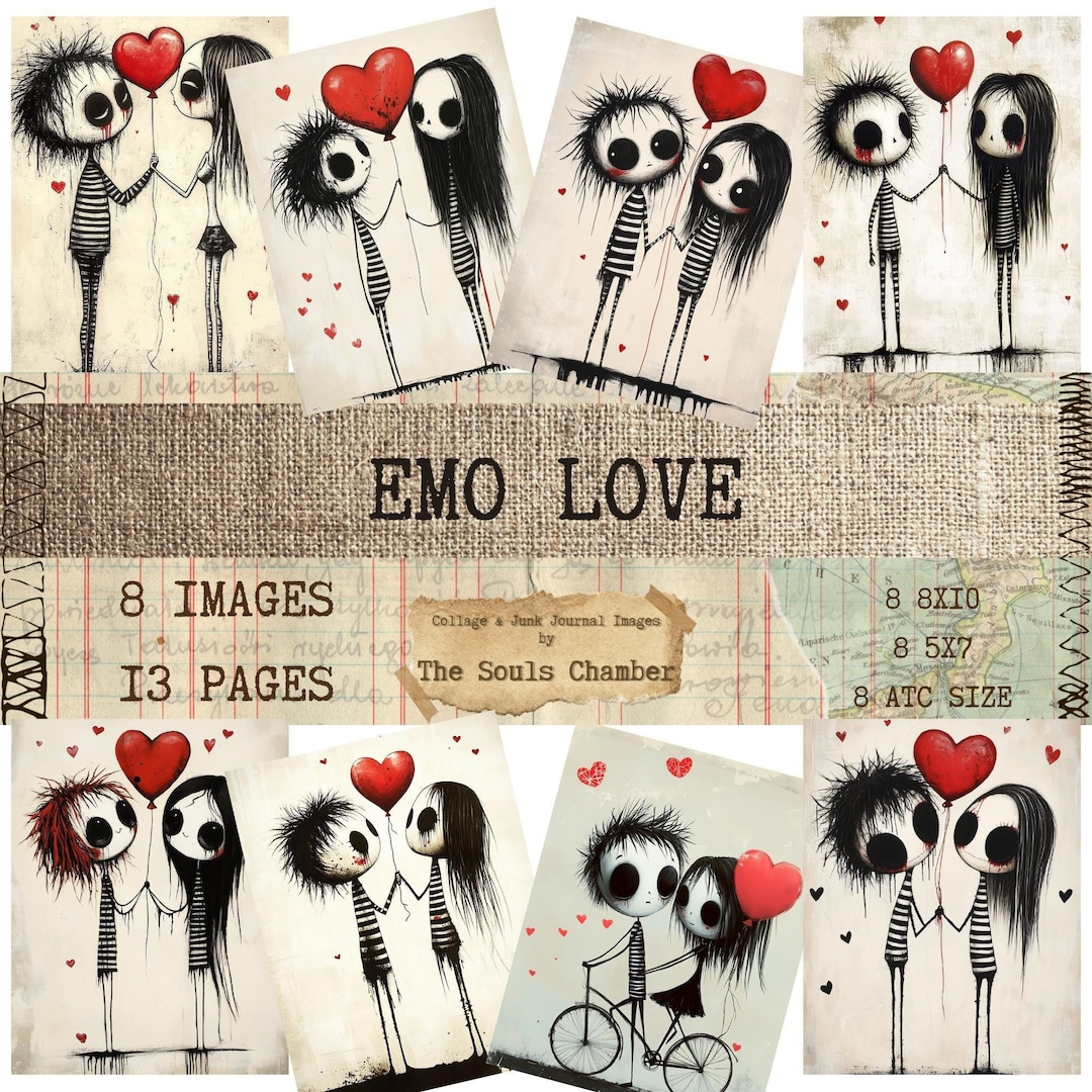 Emo Love Junk Journal Ephemera: Printable Valentine ATC Collage ...