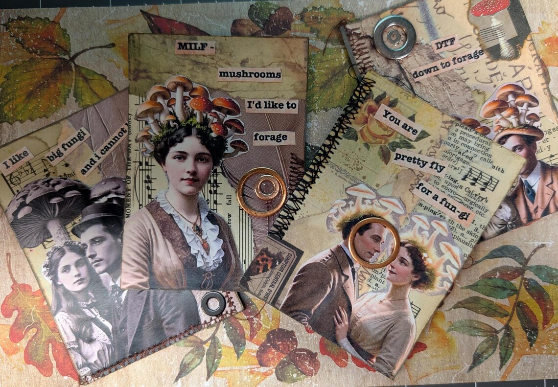 SHIITAKE HAPPENS Mushrooms Mycology Humor ACEO Ooak Artist Trading Card ...