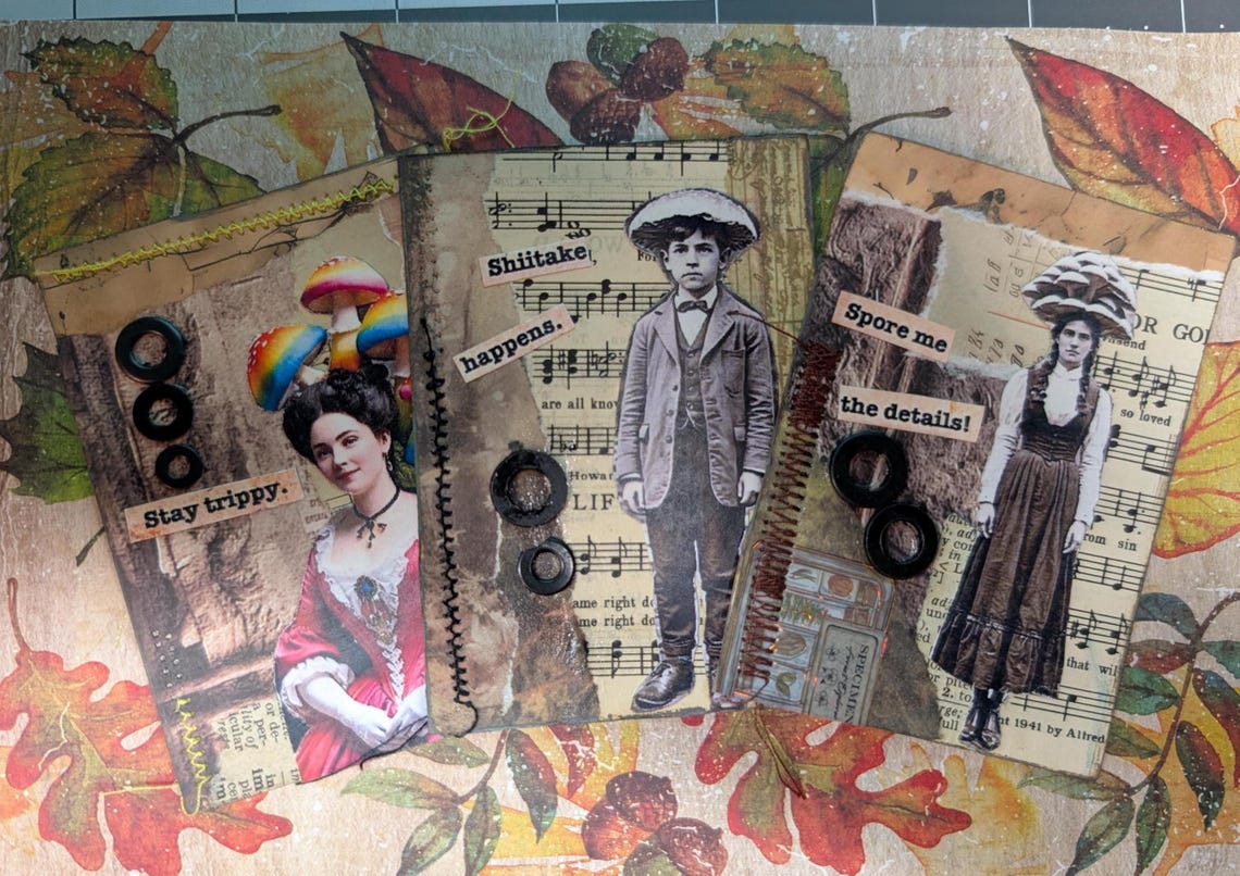 SHIITAKE HAPPENS Mushrooms Mycology Humor ACEO Ooak Artist Trading Card ...