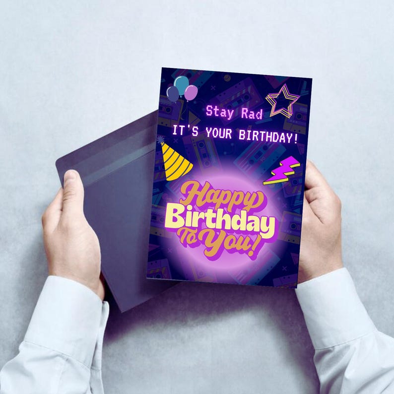 Stay Rad Birthday Card Printable Retro 80s Birthday Greeting Card, 5x7 ...
