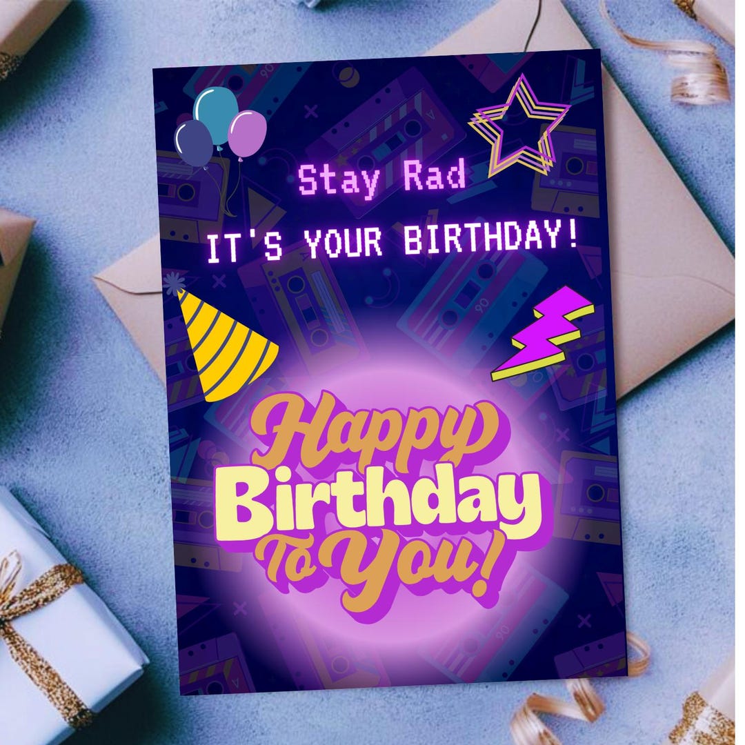 Stay Rad Birthday Card Printable Retro 80s Birthday Greeting Card, 5x7 ...