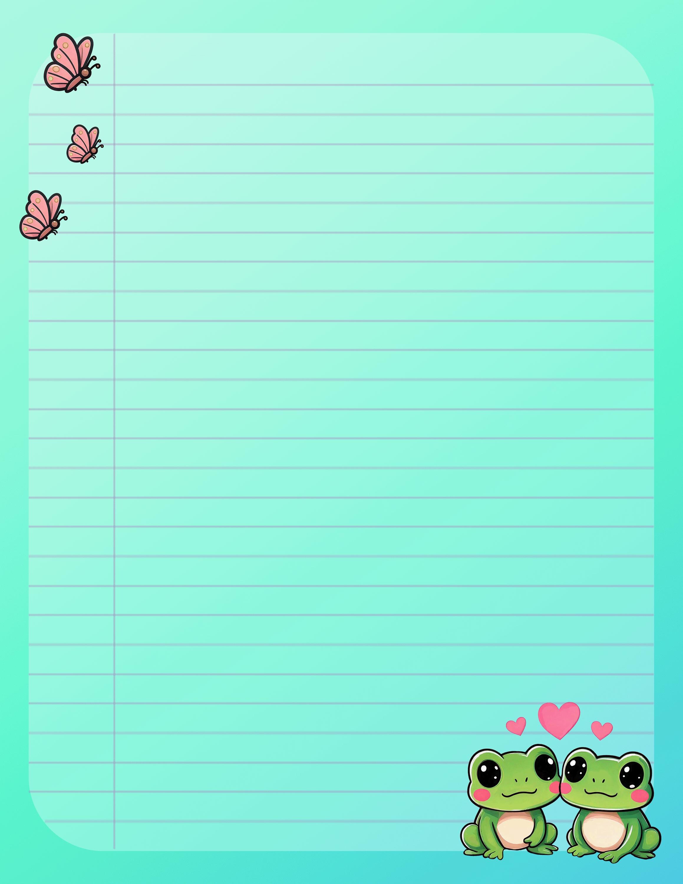 Kawaii Frog Stationery, DIGITAL FILE Print at Home A4 and Letter Sized ...