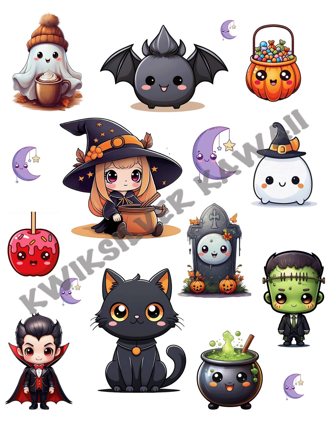 Kawaii Halloween Clip Art, Cute Halloween Digital Stickers, Cozy Fall ...