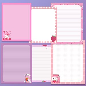 Strawberry Kawaii Printable Stationery Set, 3 Sizes Cute Pink ...