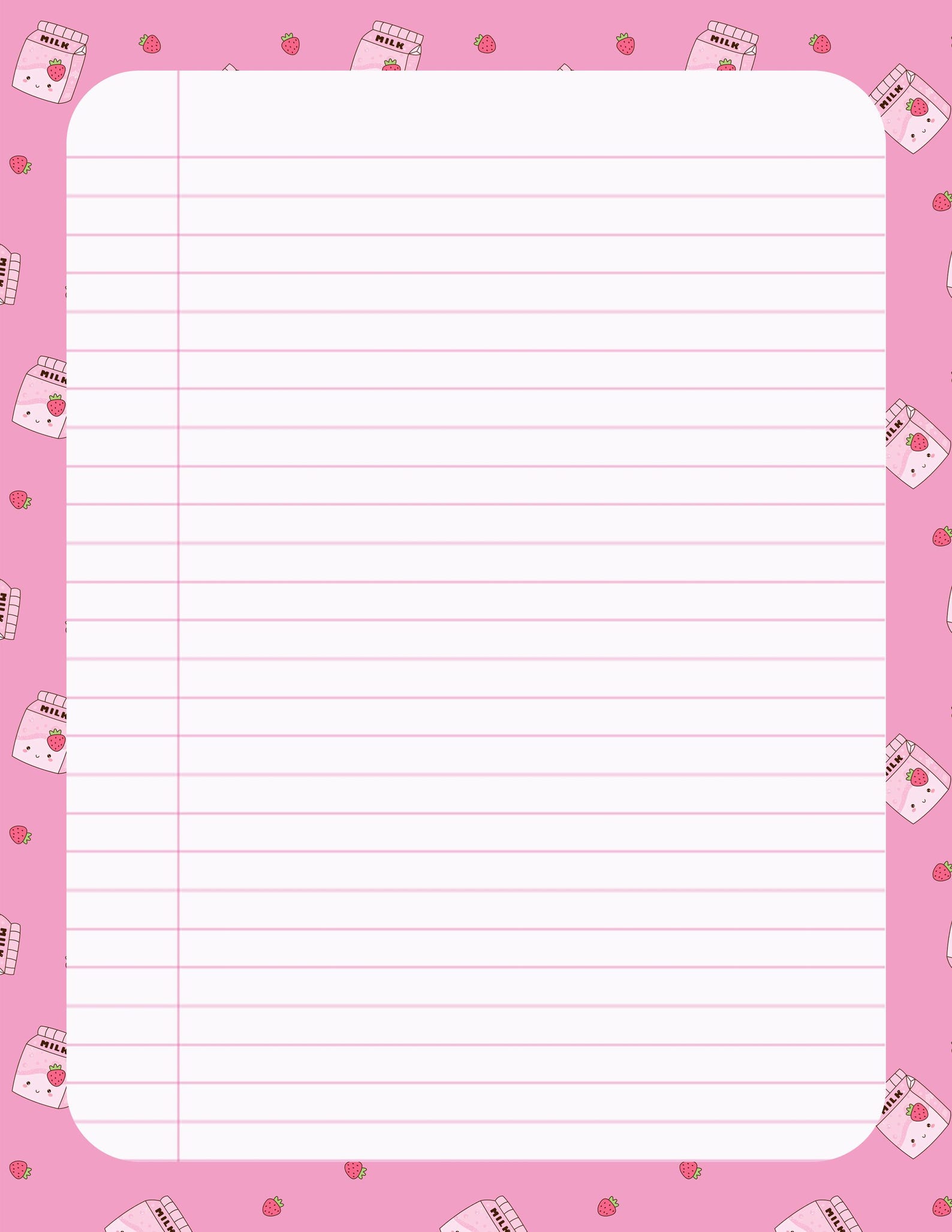 Strawberry Kawaii Printable Stationery Set, 3 Sizes Cute Pink ...