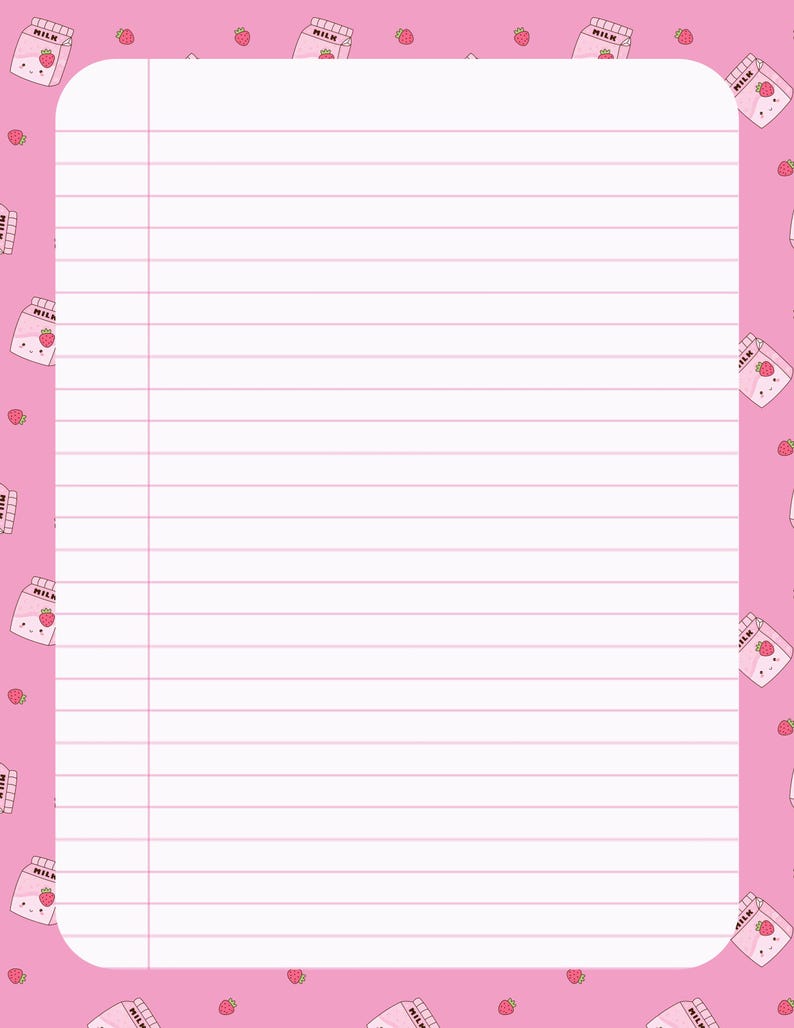 Strawberry Kawaii Printable Stationery Set, 3 Sizes Cute Pink ...