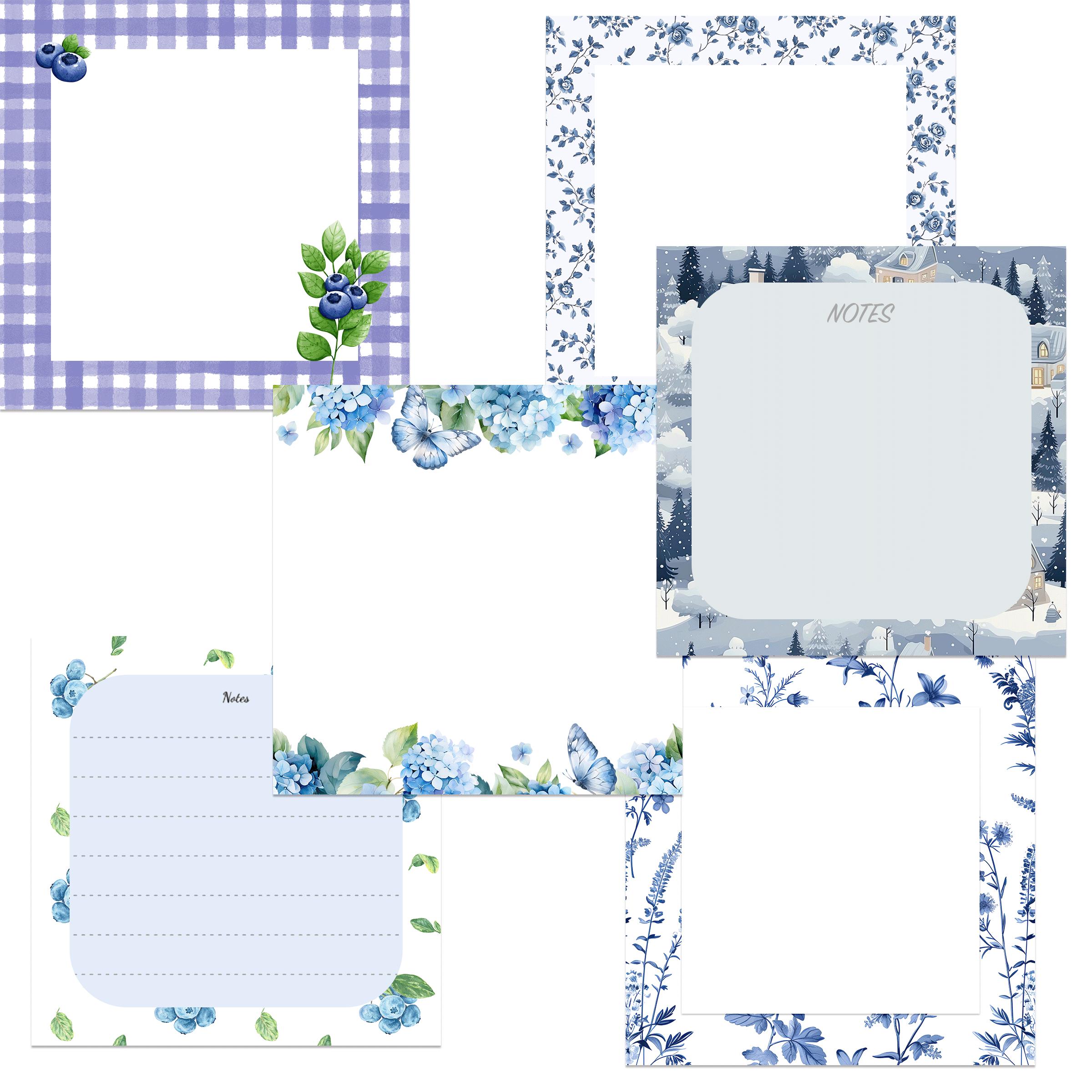 Blue Cottagecore Printable Post-it Notes, Blueberry Cottage Memo Pads ...
