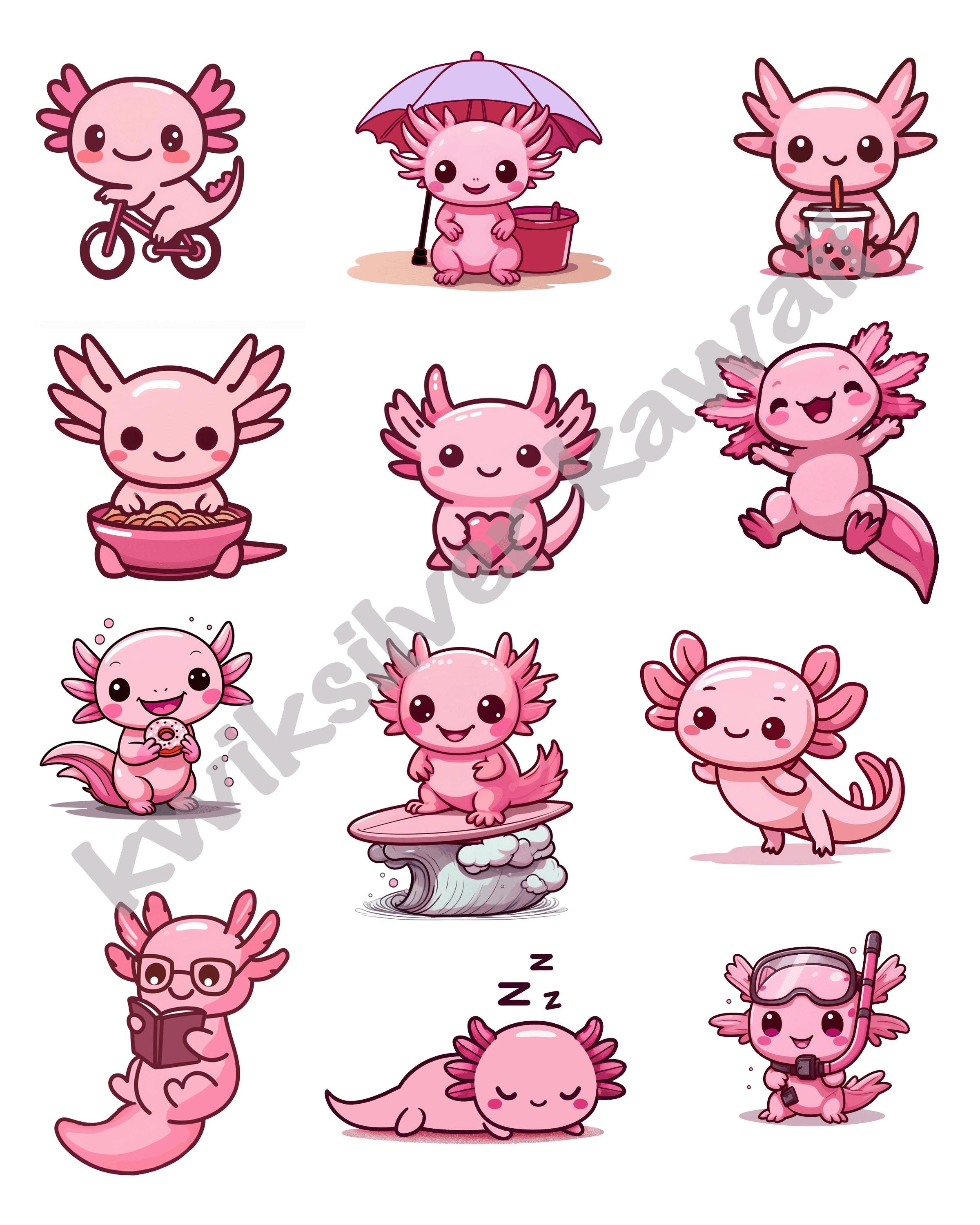 Kawaii Axolotl Clip Art, Pink Axolotl Digital Stickers, Cute Kawaii ...