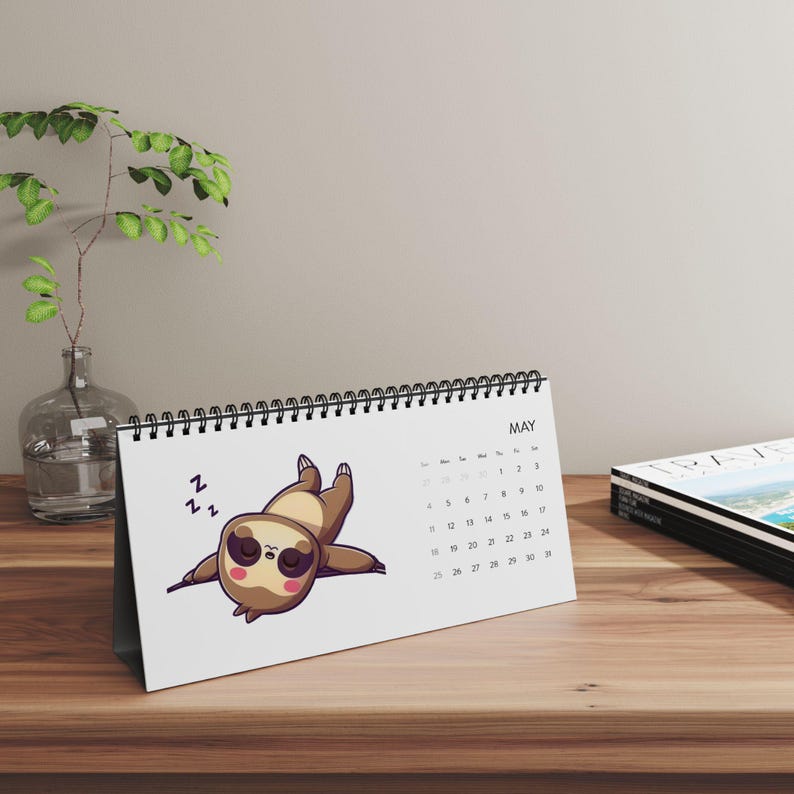 Kawaii Sloth 2025 Desktop Calendar, Cute Sloth Calendar 2025, Sloth ...