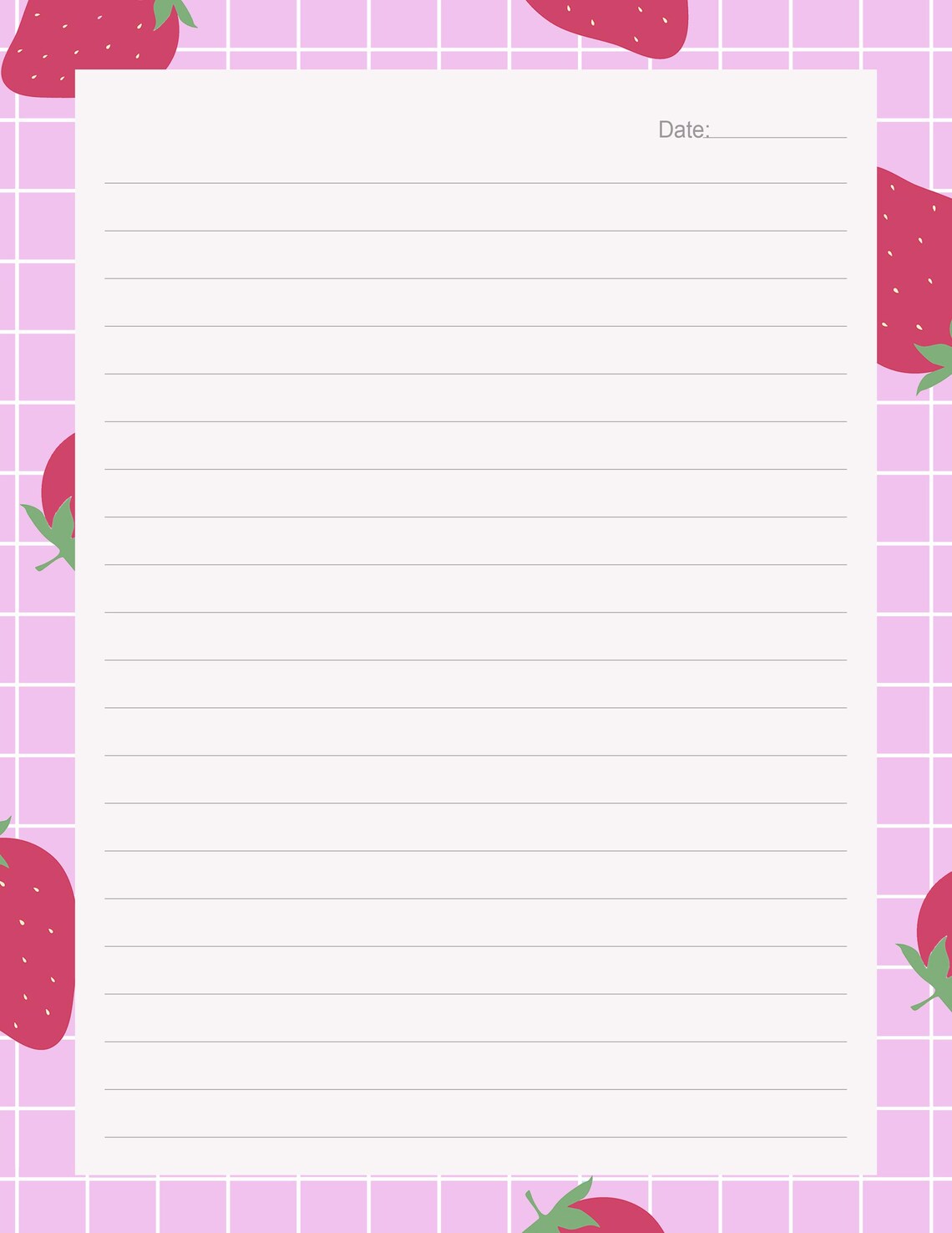 Strawberry Kawaii Printable Stationery Set, 3 Sizes Cute Pink ...