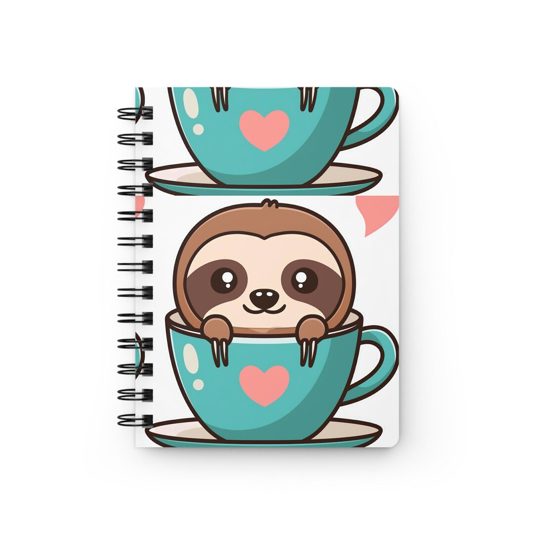 Kawaii Sloth Journal, Cute Sloth Notebook, Sloth Coffee Spiral Journal ...
