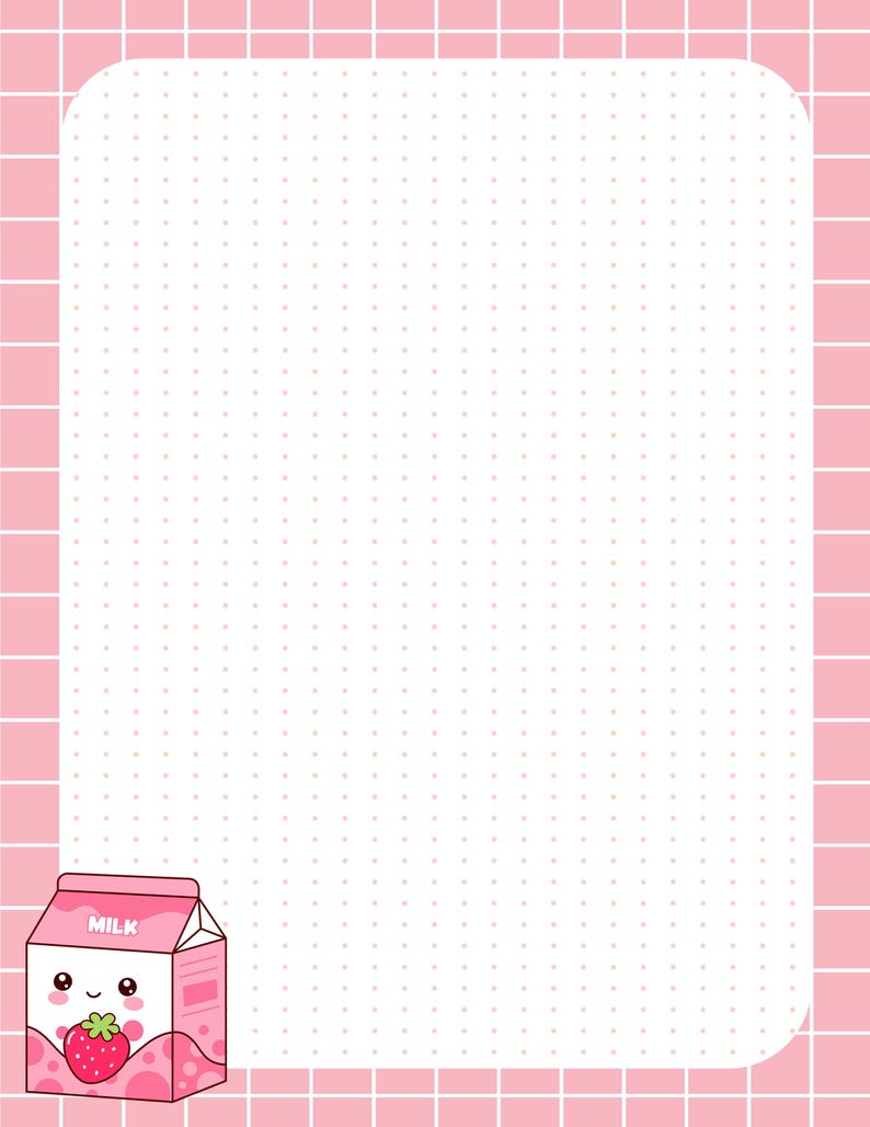 Strawberry Kawaii Printable Stationery Set, 3 Sizes Cute Pink ...