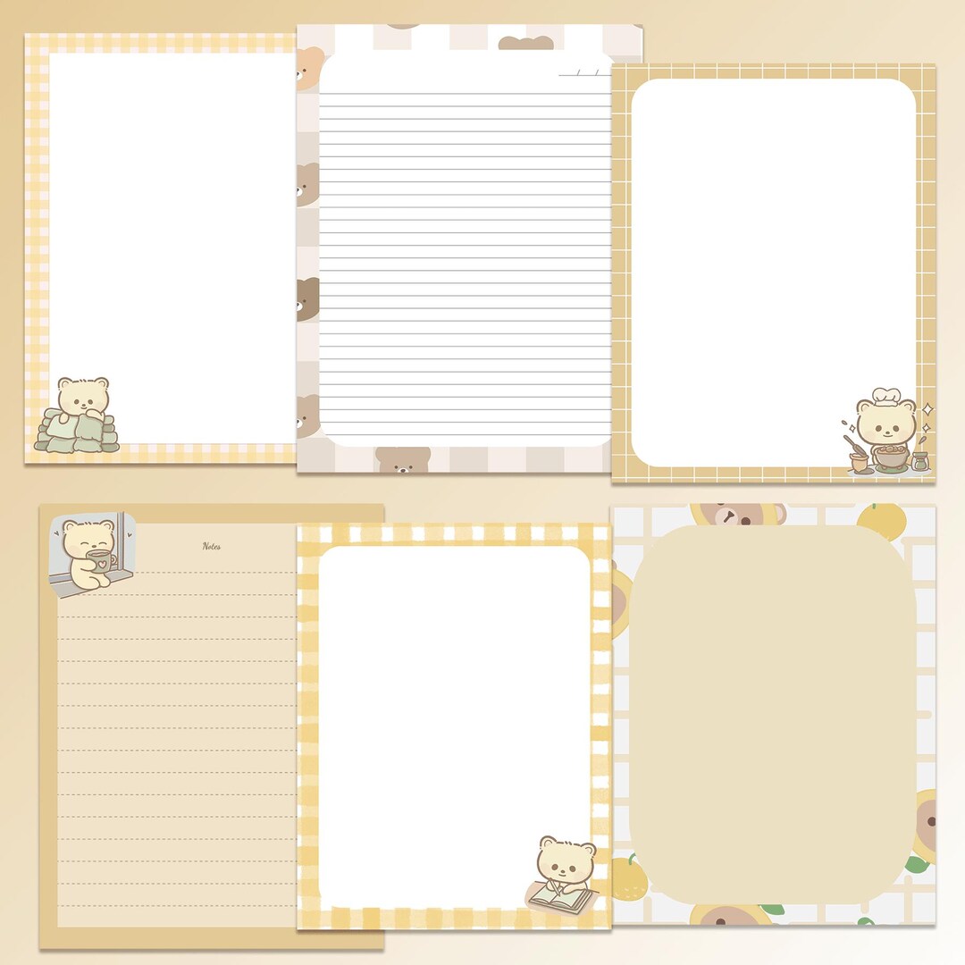 Yellow Bear Kawaii Printable Stationery Set, Kawaii Teddy Bear Print at ...