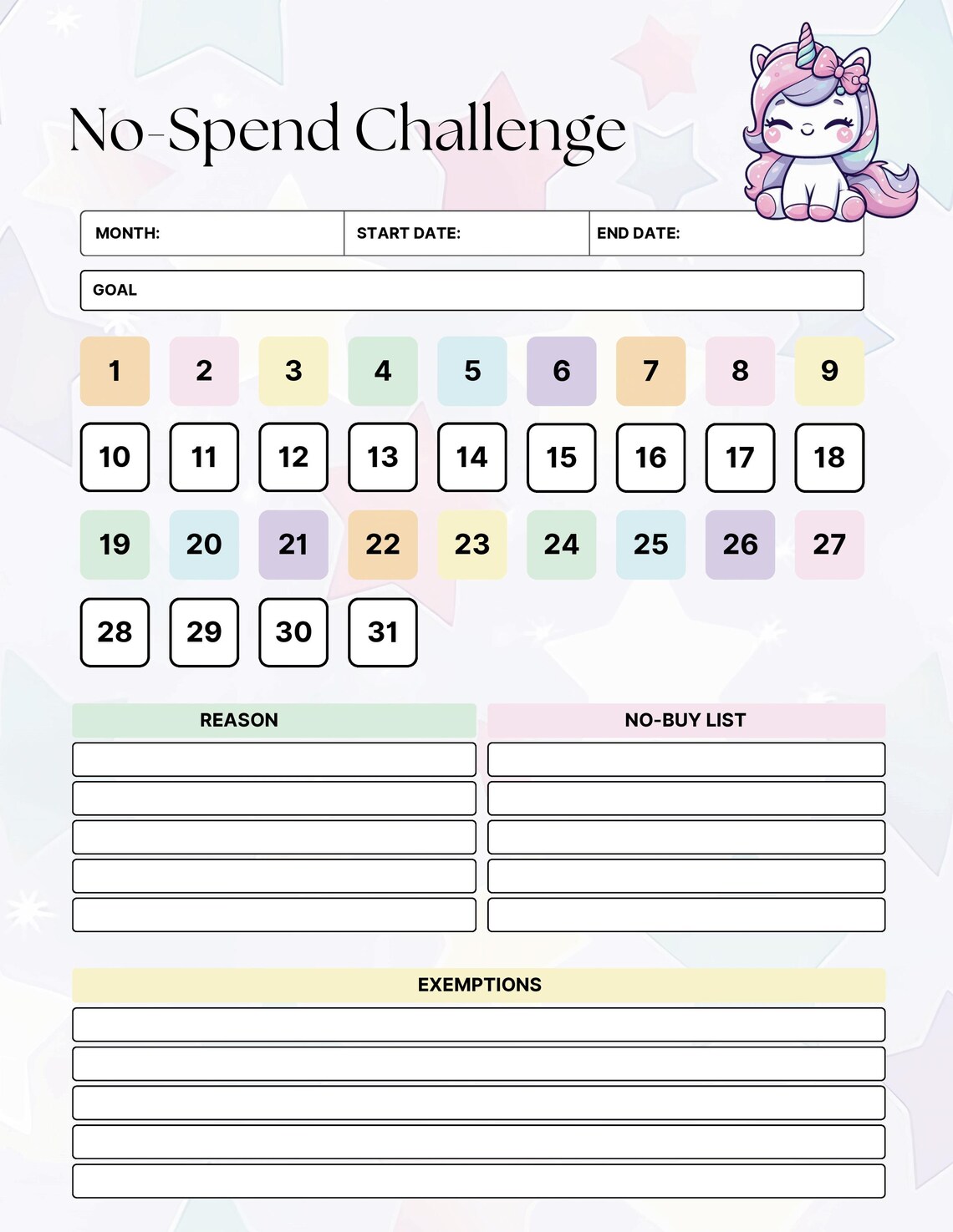 12-page Unicorn Printable Financial Planner, Kawaii Digital Budget ...