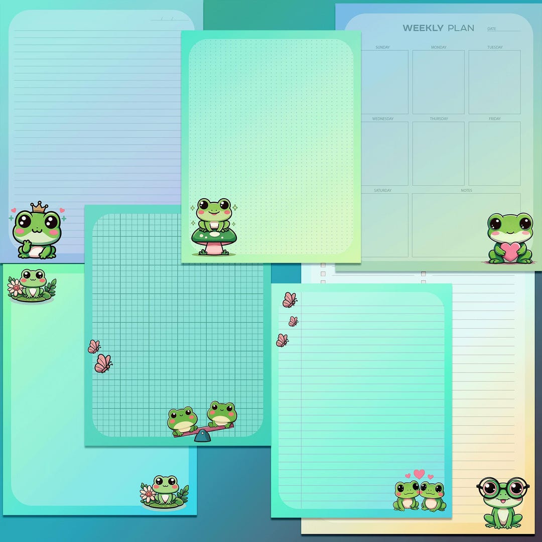 Kawaii Frog Stationery, DIGITAL FILE Print at Home A4 and Letter Sized ...