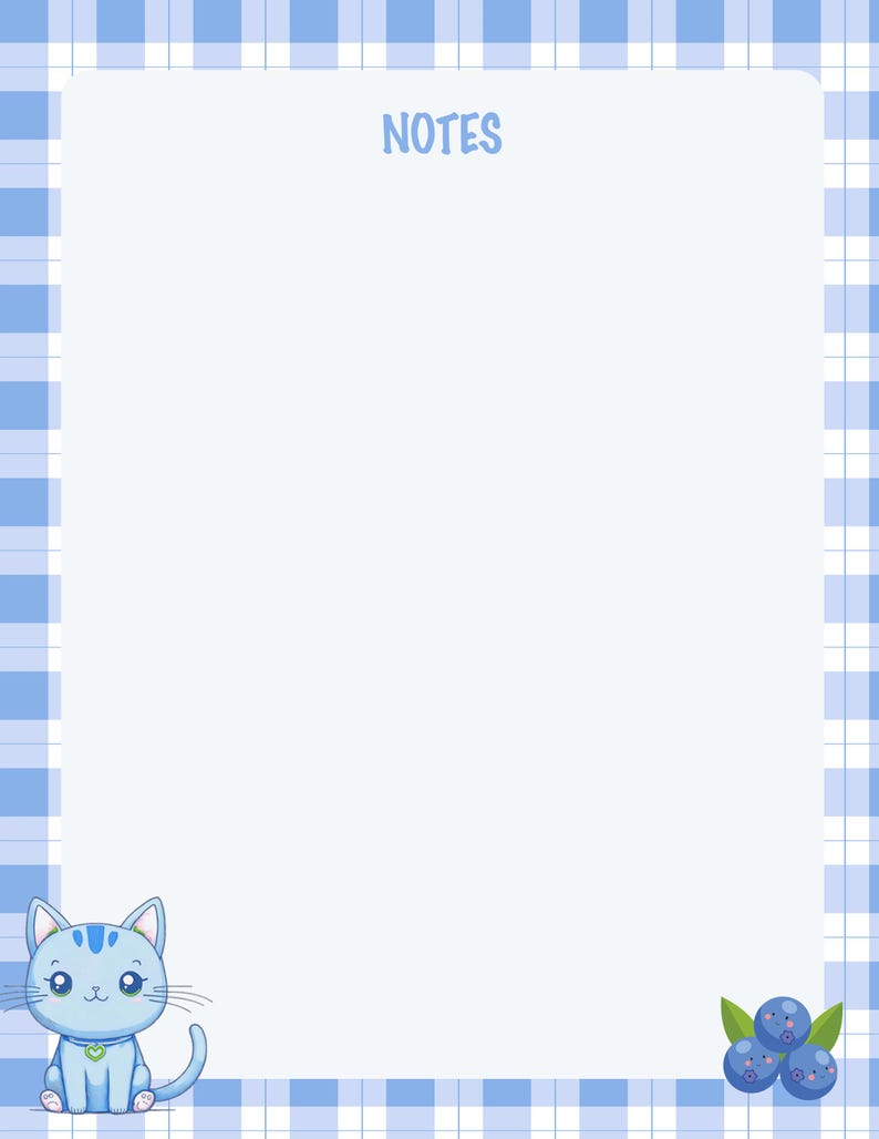 Printable Kawaii Blueberry Stationery, Digital Download Stationery in 4 ...