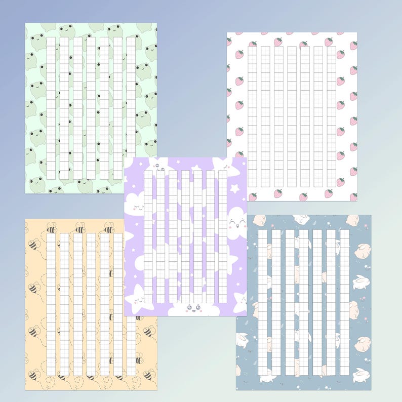 Cute Kawaii Kanji Writing Practice Sheets, Printable Kawaii Stationery ...