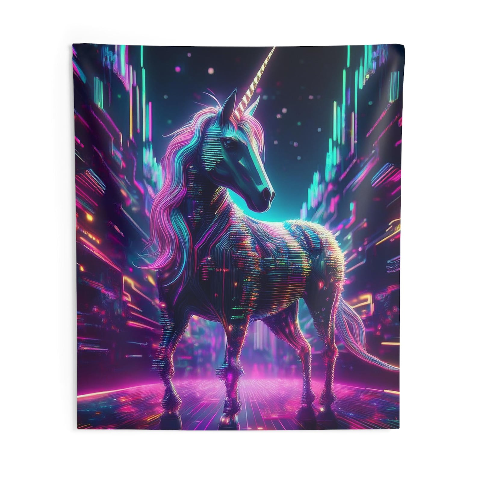 Webcore Unicorn Tapestry, Synthwave Neon Unicorn Wall Hanging ...