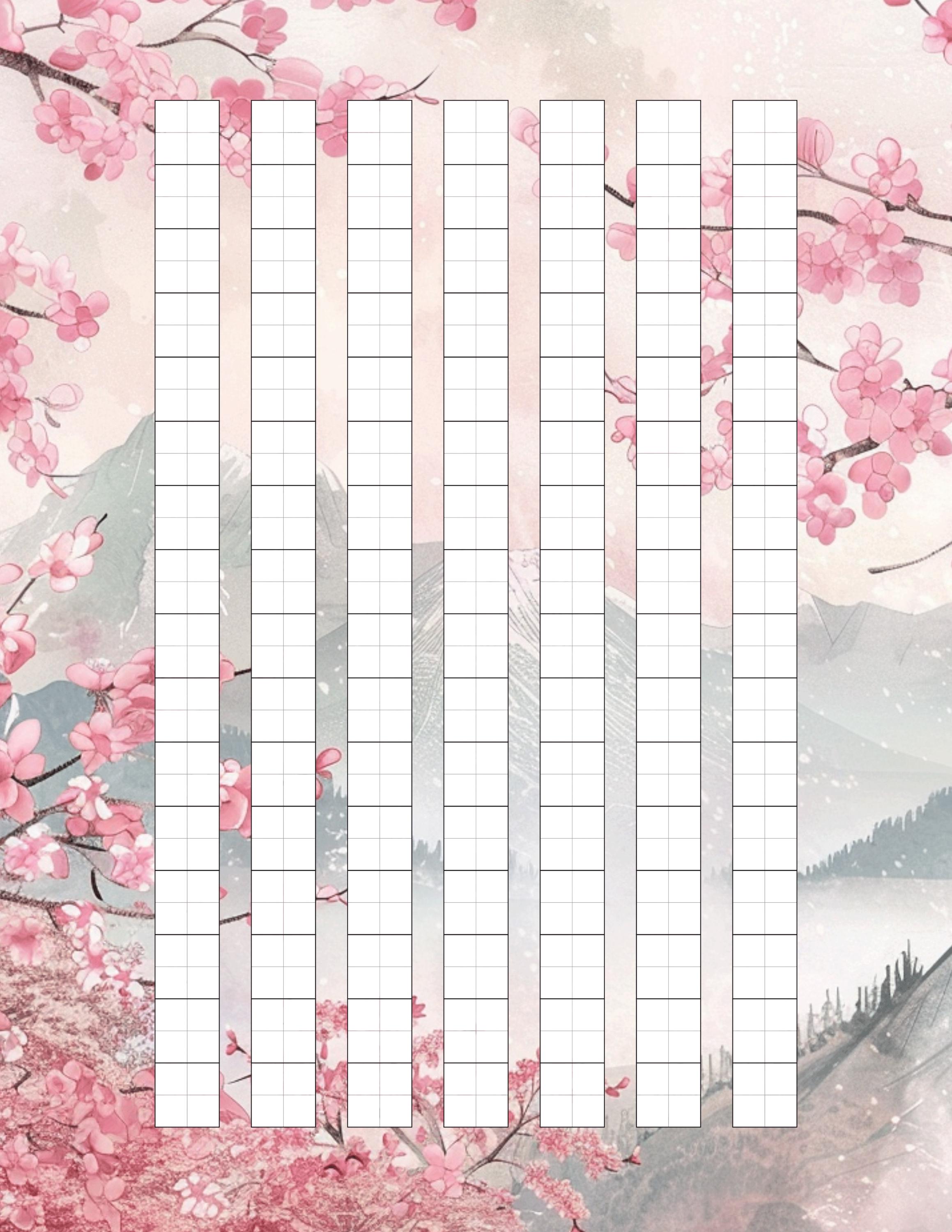 Sakura Japanese Kanji Practice Sheets, Beautiful Japanese Watercolor ...