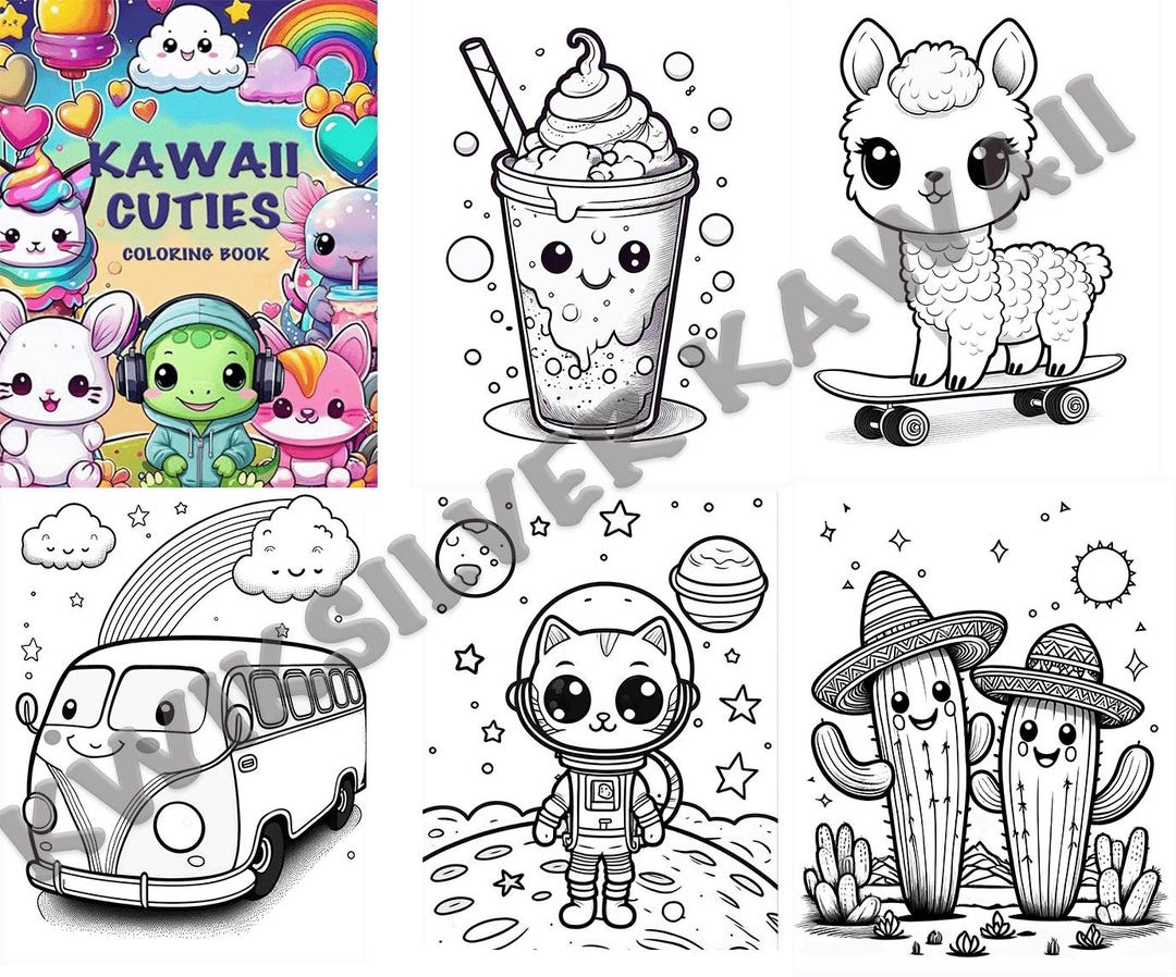 Kawaii Cuties DIGITAL DOWNLOAD Coloring Book, Kawaii Coloring Pages ...