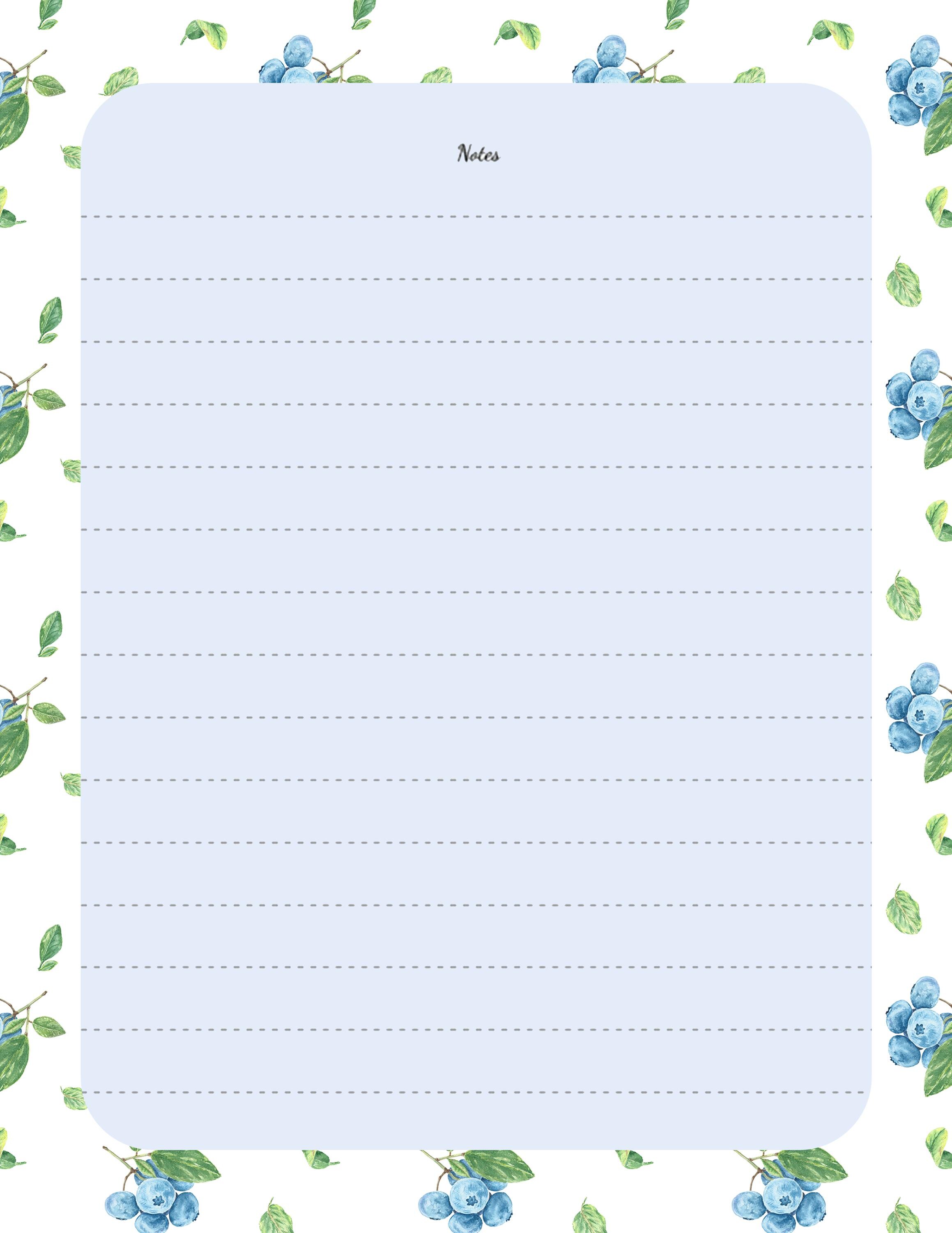 Blue Cottagecore Printable Stationery, Blueberry Notepad Sheets, Pretty ...