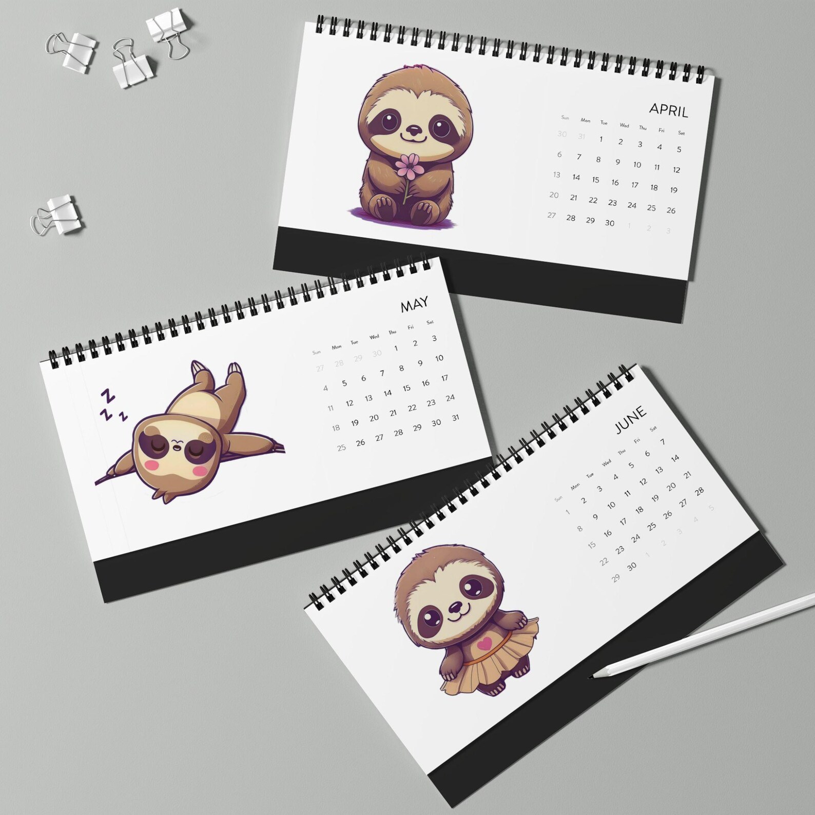 Kawaii Sloth 2025 Desktop Calendar, Cute Sloth Calendar 2025, Sloth ...