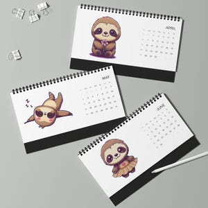 Kawaii Sloth 2025 Desktop Calendar, Cute Sloth Calendar 2025, Sloth ...