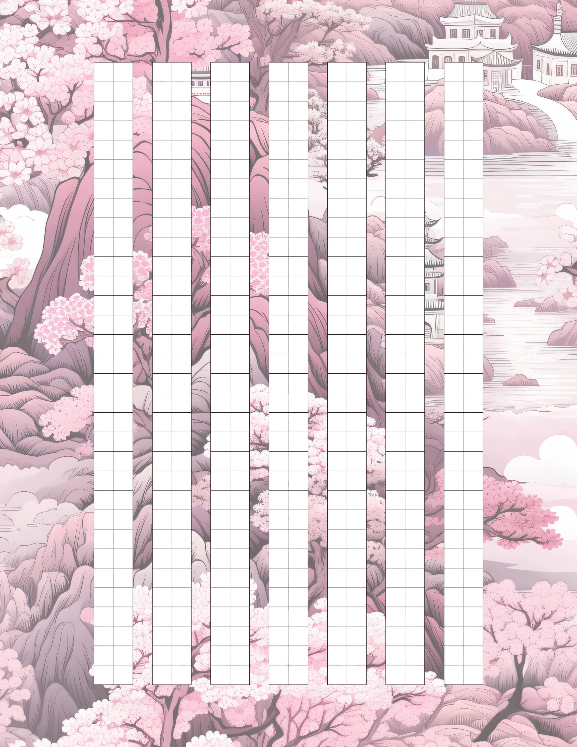 Sakura Japanese Kanji Practice Sheets, Beautiful Japanese Watercolor ...