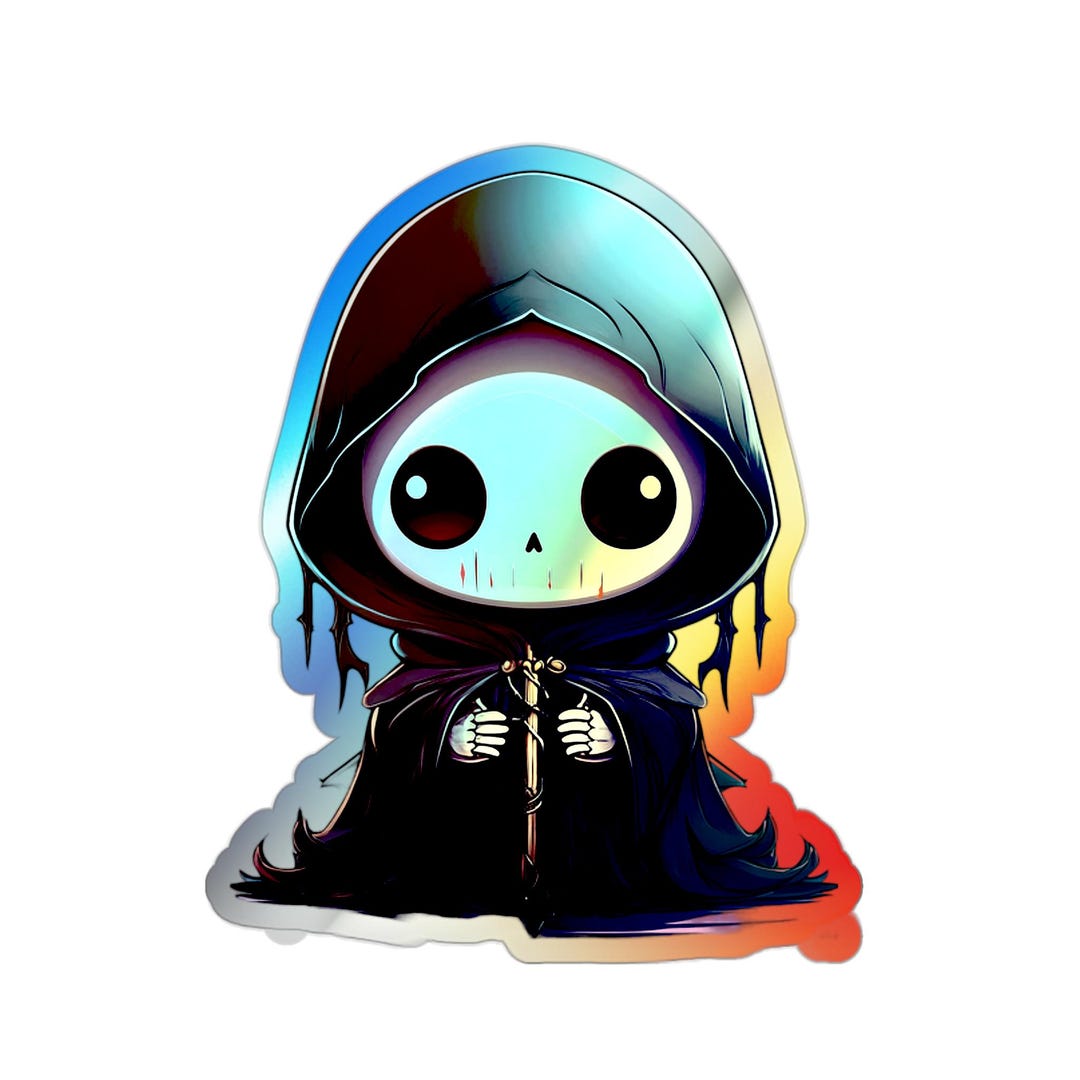 Creepy Kawaii Grim Reaper Holographic Sticker, Cute Grim Reaper Sticker ...