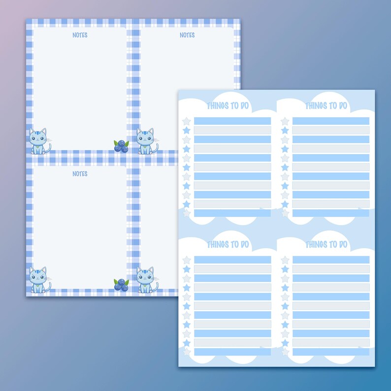 Printable Kawaii Blueberry Stationery, Digital Download Stationery in 4 ...