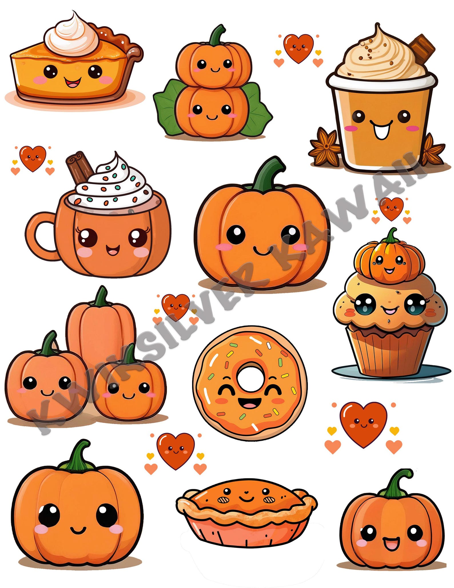 Kawaii Pumpkin Clip Art, Pumpkin Digital Stickers, Pumpkin Spice Clip ...