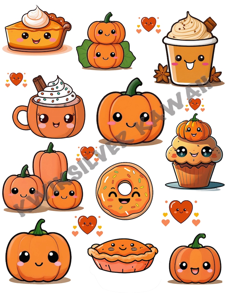 Kawaii Pumpkin Clip Art, Pumpkin Digital Stickers, Pumpkin Spice Clip ...
