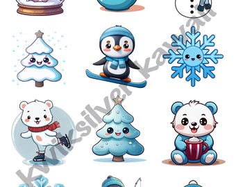 Kawaii Christmas Clip Art, Cute Christmas Digital Stickers - Etsy