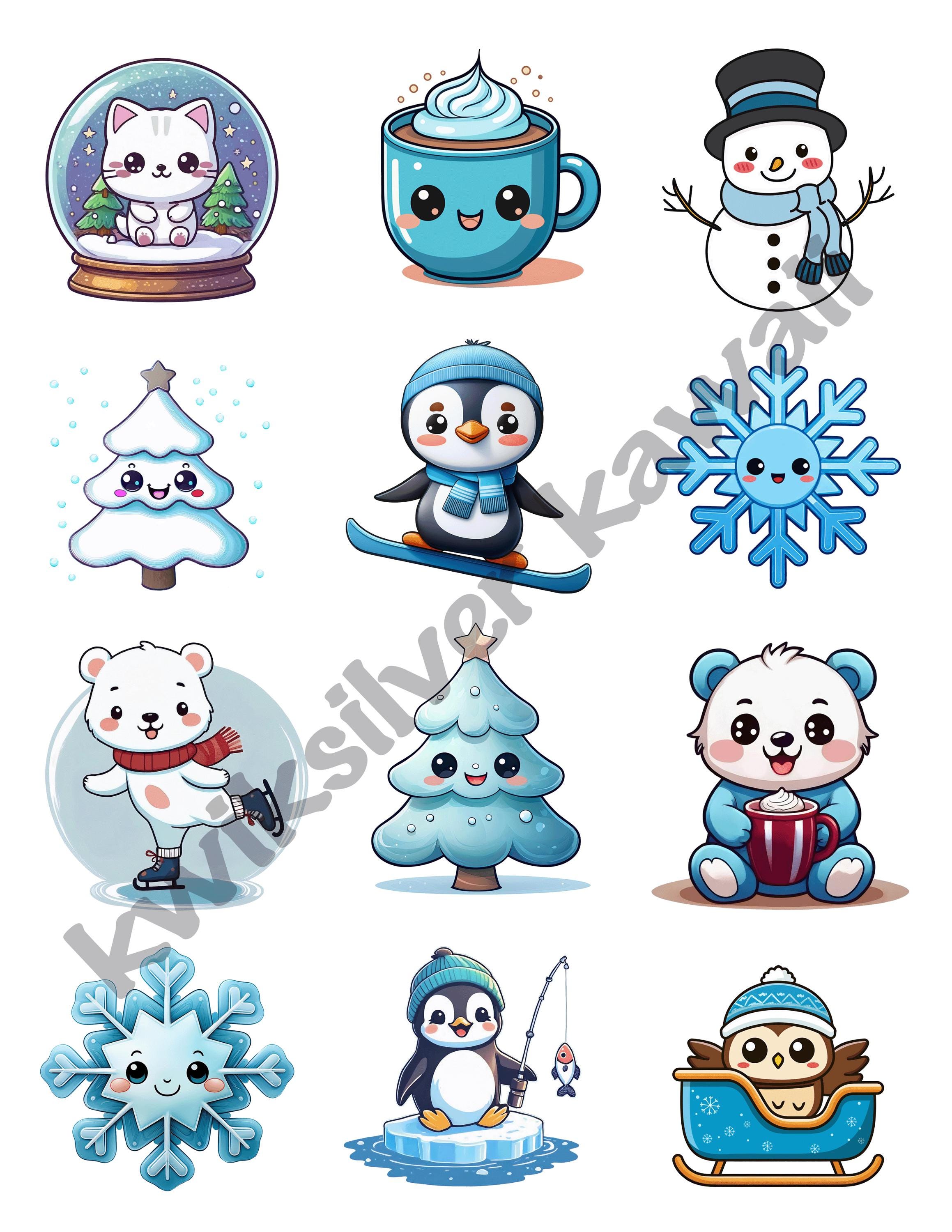 Kawaii Winter Clip Art, Cute Winter Kawaii Digital Stickers, Christmas ...